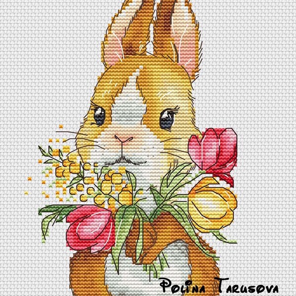 Bunny & Tulips. Watercolor Little Animals and Floral Clipart, Flowers ...