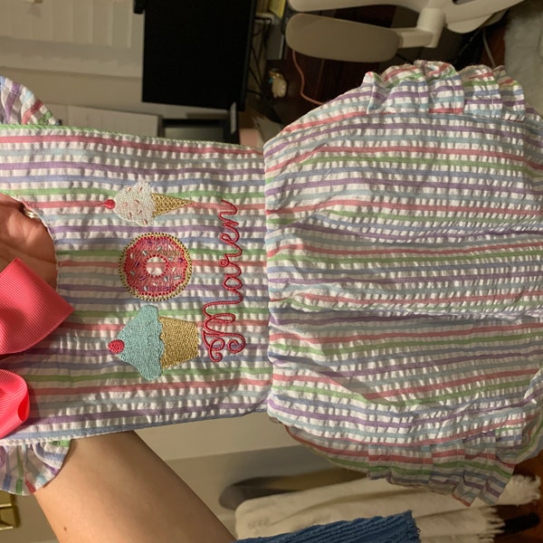 Monogrammed Baby Girl Rainbow Ruffle Bubble With Hot Pink Monogram, Seersucker Girls Bubble ...