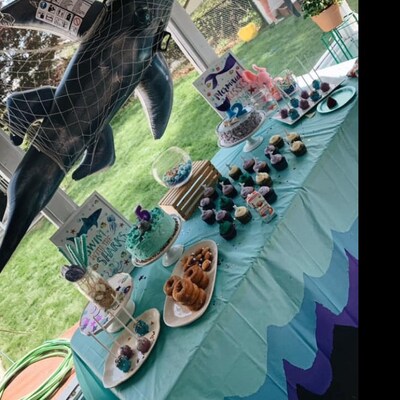 SHARK Party Sign Mermaid and Shark Birthday Party Swim With the Sharks ...