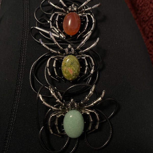 Gemstone Spider Pendant, Crystal Spider Breastpin, Spider Pendant ...