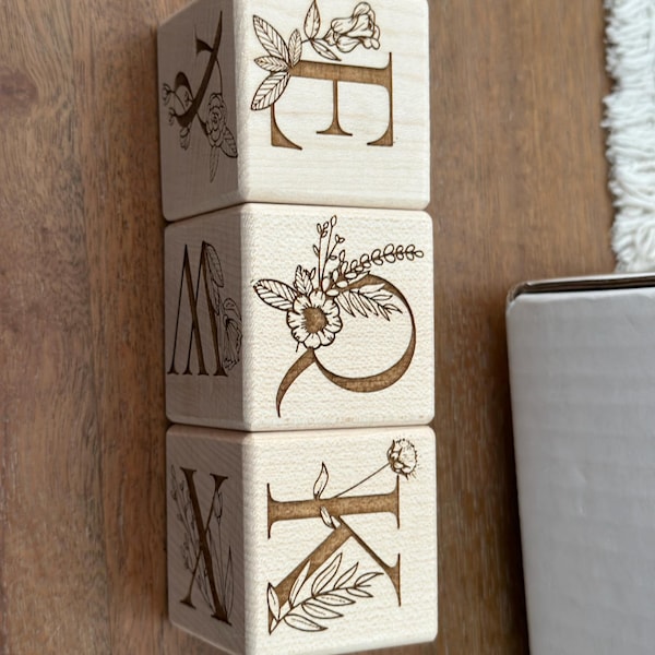 Floral Wood Alphabet Blocks: Personalized Nursery Decor - Etsy