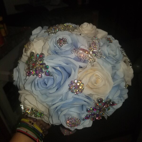 Emerald Green Ivory Bouquet Ramo Gold Pendants Rhinestones Butterfly ...