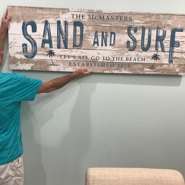 Coastal Sand and Surf Wall Decor, Rustic Chic Beach House Sign, Beach ...