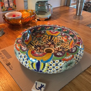 FRIEDA Mexican Handpainted Washbasin Round Sink MEDIUM Talavera Ceramic ...