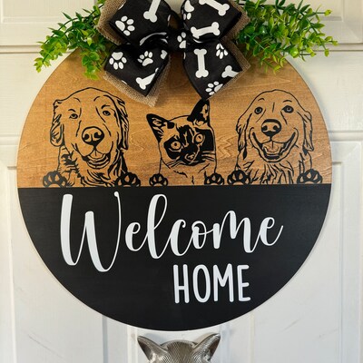 Pet Welcome Sign/ Pet Door Sign/ Dog Door Sign/pet Portrait Wreath/ Dog ...