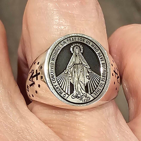 Marian Consecration Ring, Virgin Mary Ring, Sterling Silver Miraculous ...