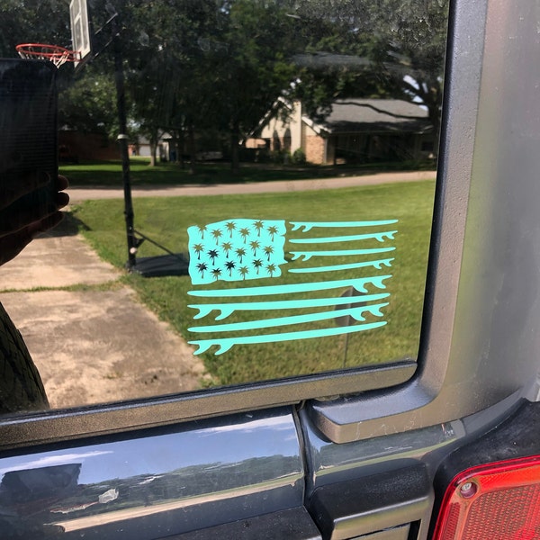 Surfboard Flag Decal, Surfs Up, Surfboard Sticker, Beachy Car Decal ...