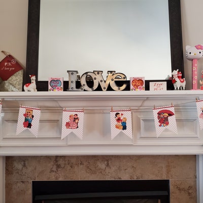 Digital Vintage Valentines Day Banner / DIY / Pennants With Retro ...