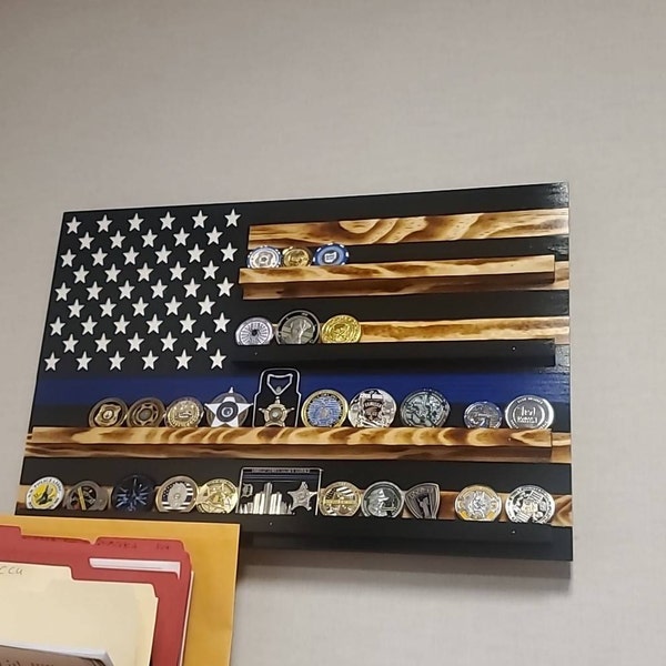 AMERICAN FLAG / Challenge Coin Display Flag Optional / Wood Flag ...