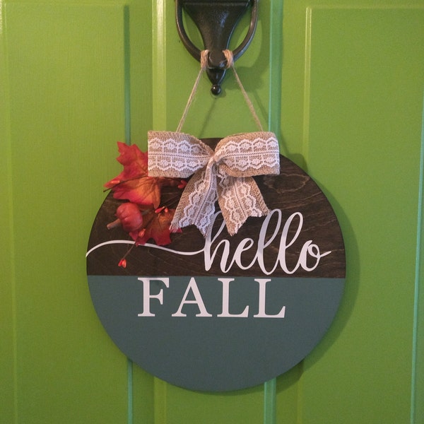 Hello Fall, Welcome Door Hanger, Round Door Hanger, Welcome Door Sign ...