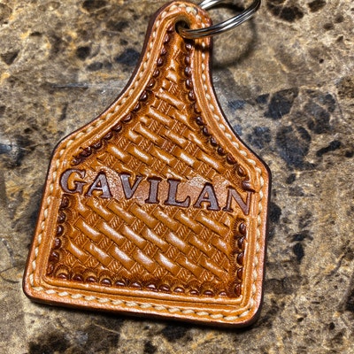 Handmade Leather Ear Tag Key Chains Personalized With Your - Etsy