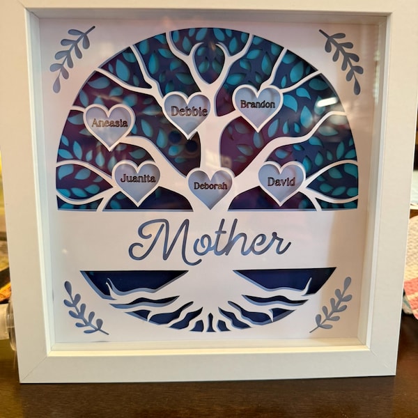 Customizable 3D Family Tree Shadow Box Svg, Custom Names Shadow Box ...
