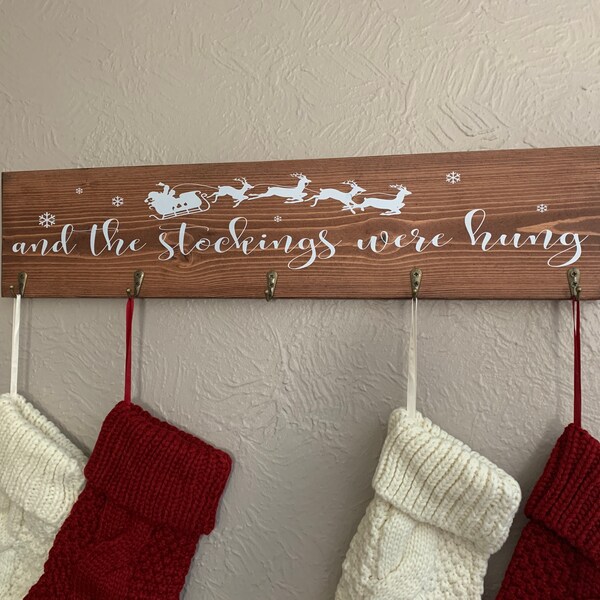 And the Stockings Were Hung Wooden Sign, Stocking Holder Sign, Wooden ...