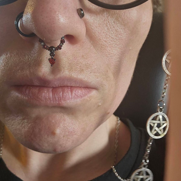 16G Skull Head Heart Dangle Hinged Segment Septum Ring/black Red Septum ...