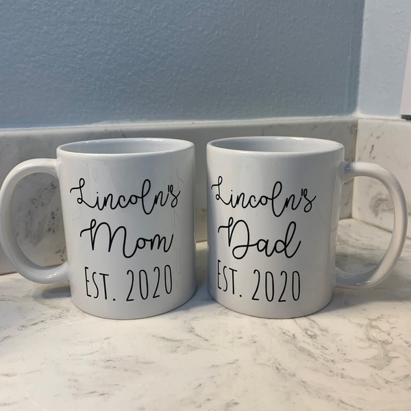 Mom and Dad Est 2020 Mug Set, Gift for New Parents, New Parent Mug Set ...