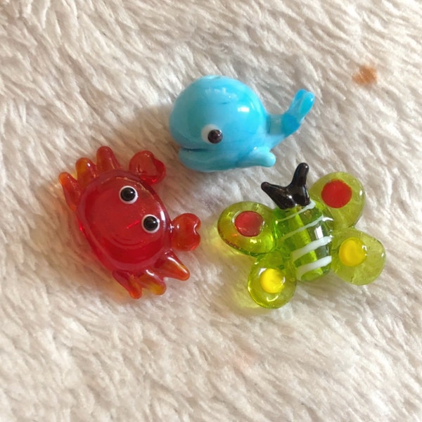 Handmade Glass Beads | Butterfly and Crab Shaped | Drilled | Animal ...