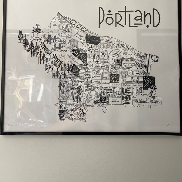 Portland, Oregon Neighborhood Map Print -handlettered-map of Portland ...