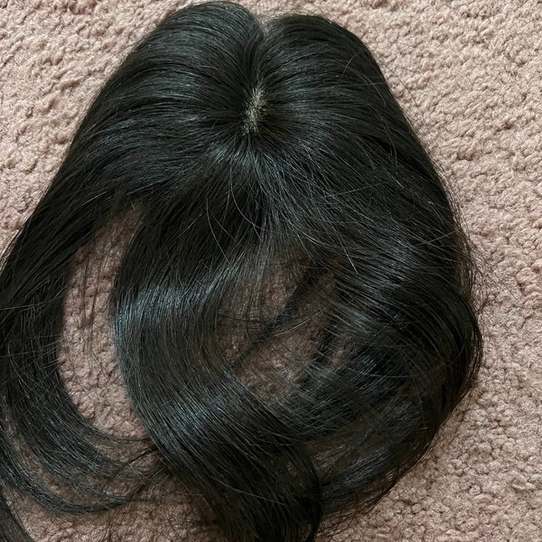 Lavia, Half Head Topper, Natural Black Human Hair Silk Based Wavy Curl ...