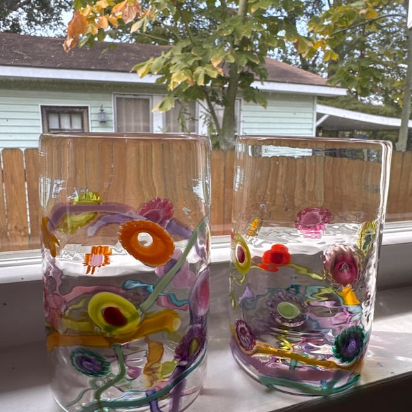 Set of 2 Party Cups. Handblown Glassware-happy Glass, Fun Barware ...