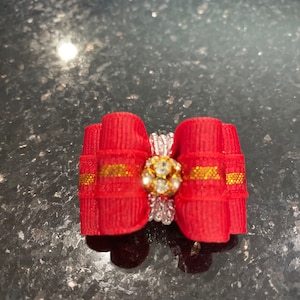 Custom Dog Hair Bow With Rhinestones Luxury Floral Red - Etsy