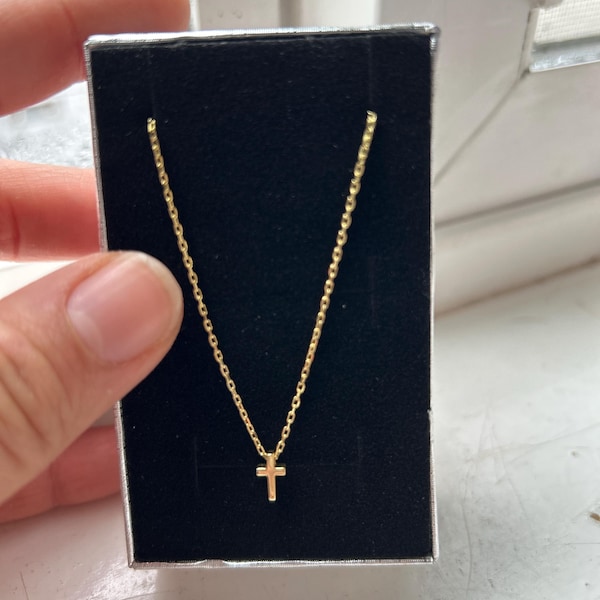 14K Solid Gold Dainty Cross Necklace , Tiny Cross Pendant , Religious ...