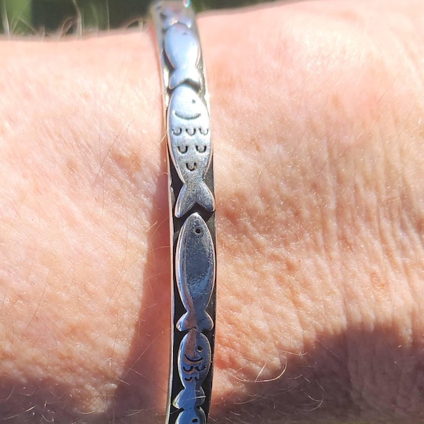 Silver Simple Adjustable Fish Cuff Bangle-fish Lovers Sealife Bracelet ...