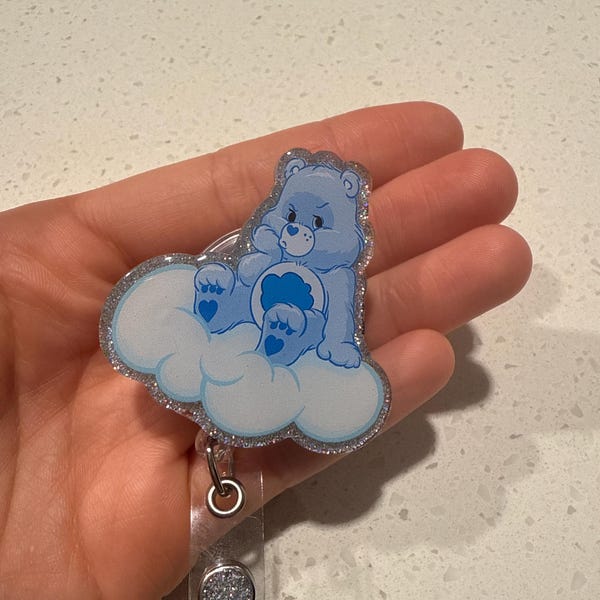 Grumpy Bear With Coffee Inspired Badge Reel,cna, RN, Nurse, Glitter ...