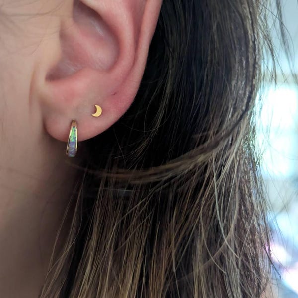 Titanium Crescent Moon Threadless Push Pin Labret, Moon Flat Back Stud ...