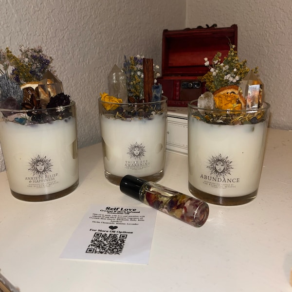 Anxiety Relief & Happiness Intention Candle Packed With Crystals, Herbs ...