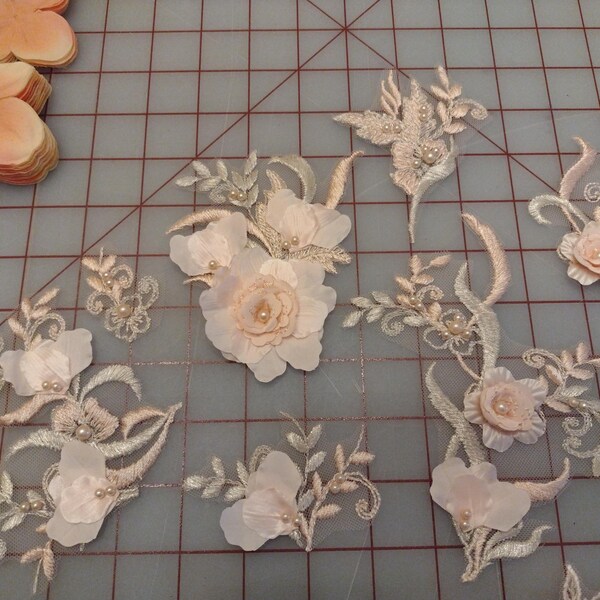 ROSE GOLD 3D Flower Motif Large Applique, Oversized With Sequins and ...