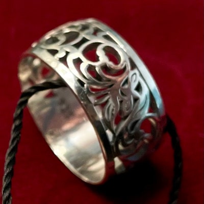 Norwegian Rosemaling Ring 925 Sterling Silver Folk Floral Filigree Band ...