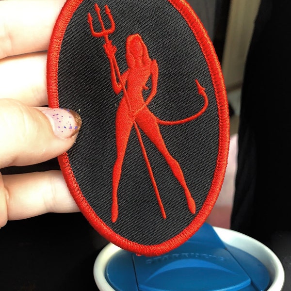 Devil Girl With Pitch Fork Iron on Sew on Embroidered Patch 4 X 2 1/2 ...