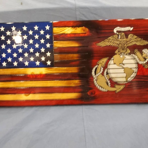 Marine Wooden American Flag: EGA American Flag, USMC Gift, Retirement ...