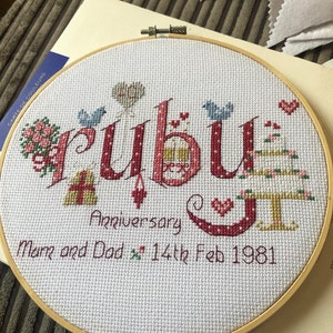 Ruby 40th Wedding Anniversary Customisable Cross Stitch Chart - Digital ...