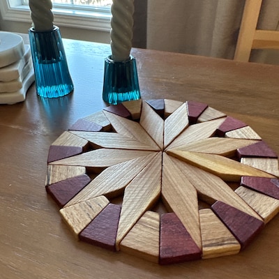 Festive Design Handmade Hot Plate Trivet Pot Holder Set of 2. Wood ...