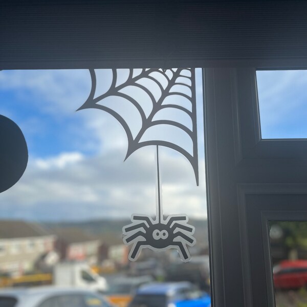 Spider and Cobweb Window Sticker, Halloween Window Stickers, Halloween ...