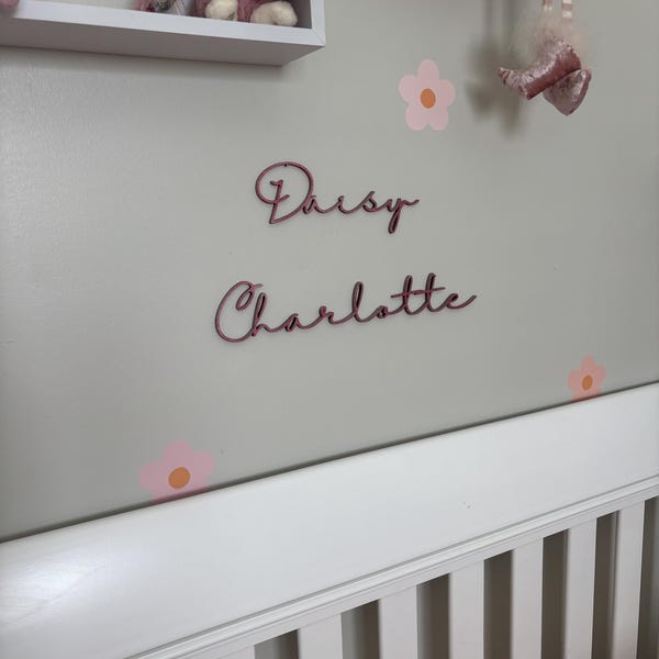 Wood Script Nursery Baby Room Name Laser Cut Sign Cursive First and ...