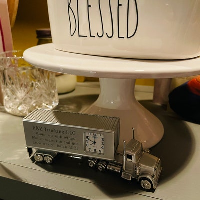 Silver Metal Semi Truck Mini Desk Clock Engraved Personalized Desktop ...