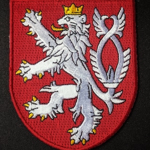 CZECH COAT of ARMS Patch Iron-on Embroidered Applique Bohemian Lion Shield Czechia National Logo ...
