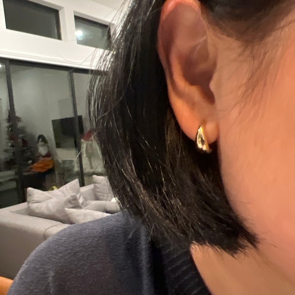 14k Gold Hoops, Teardrop Hoop Earrings, Tapered Hoops, Teardrop Huggie ...