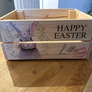 Personalised Easter Crate Personalised Easter Box Rabbit Design Easter Treat Box Personalised ...