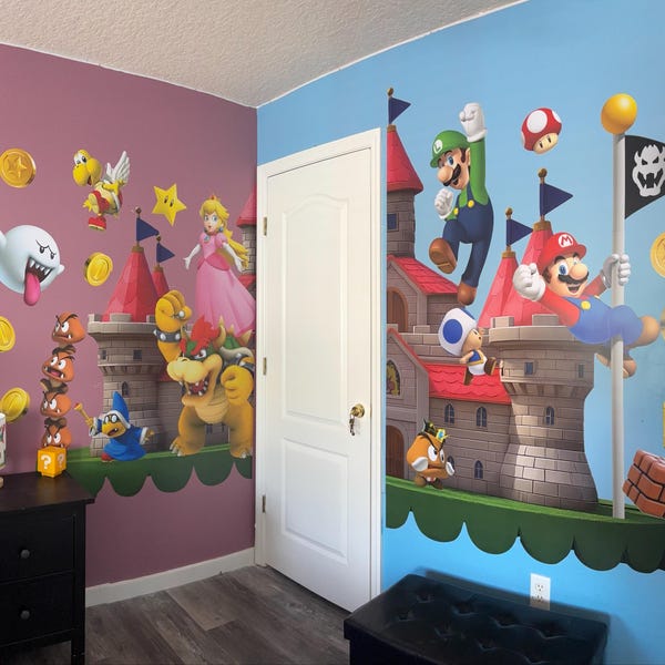 Super Mario Wall Decal Luigi Wall Sticker Bros Game Wall Mural Bowser ...