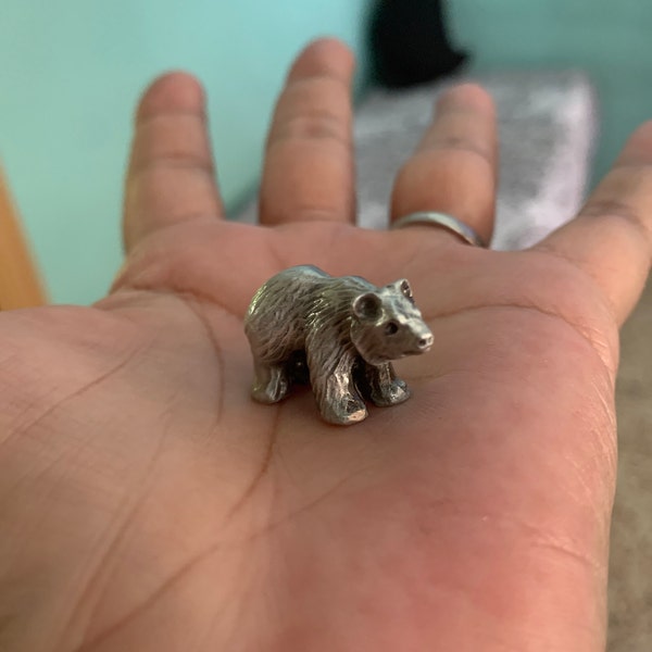 Bear Figurine Made of Fine Pewter Small Miniature Mini Pocket Charm ...