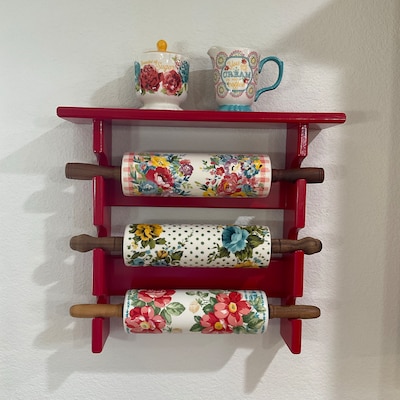 Rolling Pin Rack With Three Slots Rolling Pin Rack With Shelf ...