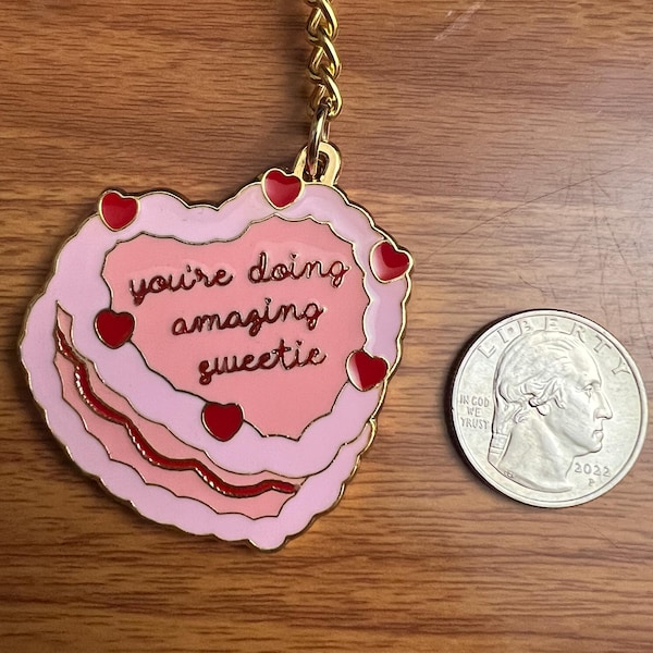 Cake Keyring, Enamel Keyring, Quote Keychain, Heart Keychain ...