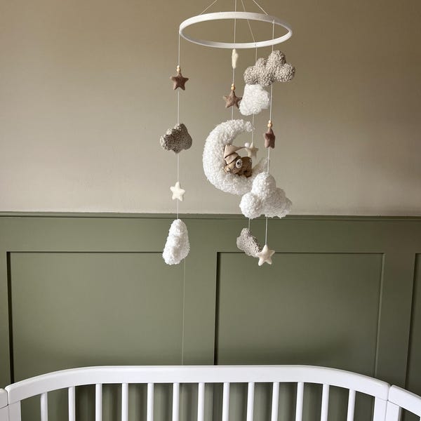 Neutral Teddy Baby Mobile Teddy Mobile Neutral Cot Mobile Baby Shower ...