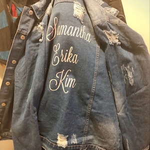 CUSTOM TEXT Long Oversized Denim Jacket Mid-wash Vintage Inspired and ...