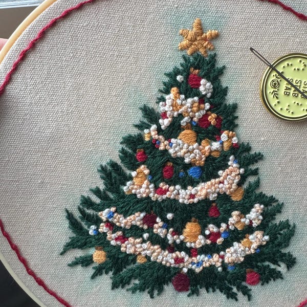 Christmas Tree Embroidery Full Kit - Holiday Craft Set With Pre-printed ...