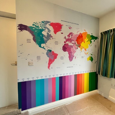 Peel and Stick Kids Room World Map Wallpaper, Modern Political Map Wall Mural, Educational World ...