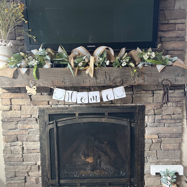 Home Banner With Wreaths, Beautiful Farmhouse Home Decor Banner, HOME ...